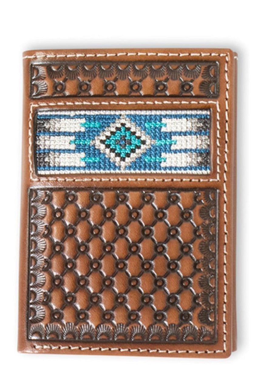 Ariat Men's Trifold Embroidered Southwestern Leather Wallet – Dales ...