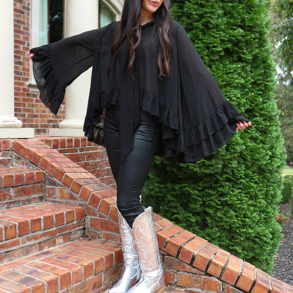 Radiant Energy Black Ruffle Chiffon Blouse – Dales Clothing Inc